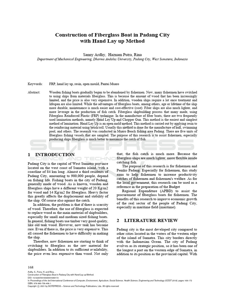 Construction of Fiberglass Boat in Padang City With Hand Lay Up Method | PDF | Fiberglass ...