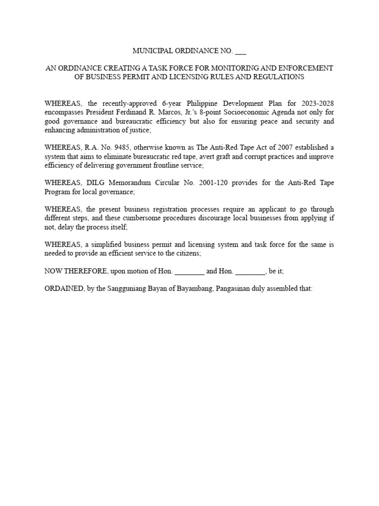 Business Permit Task Force Creation | PDF