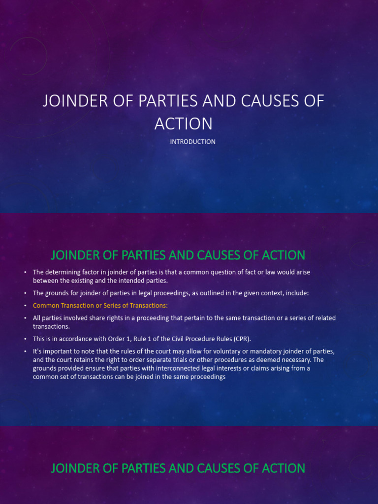Class 6-Joinder of Parties and Causes of Action | PDF | Intervention ...