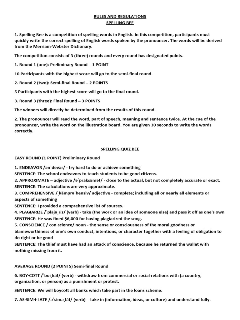 Spelling Quiz Bee For Grade 7 | Download Free PDF | English Language | Word