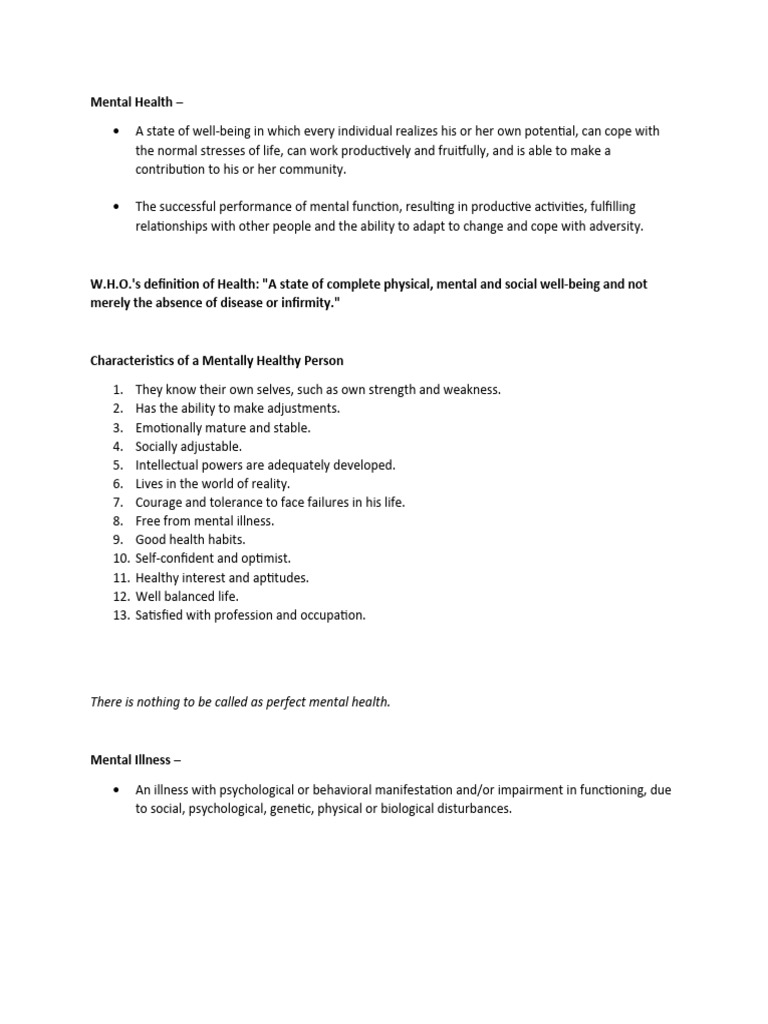 Mental Health | PDF | Psychological Resilience | Mental Disorder