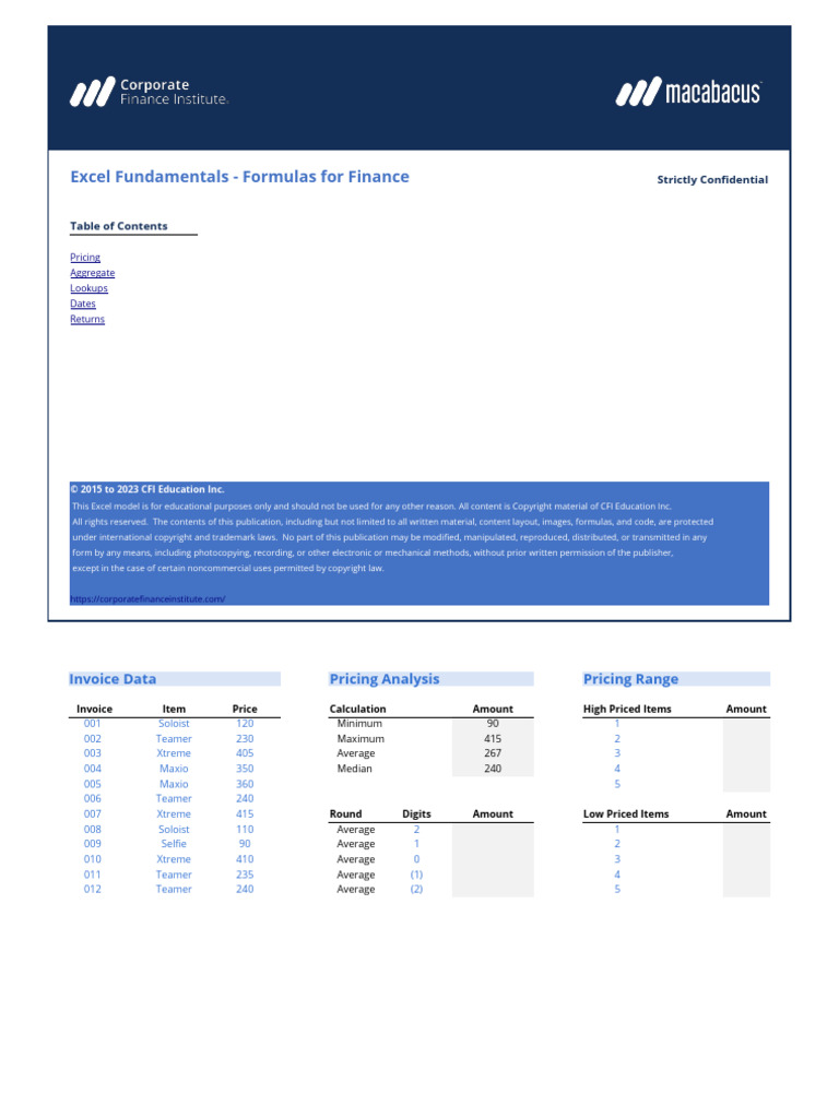 Excel Fundamentals Formulas For Finance Template Pdf Net Present Value Business Economics 