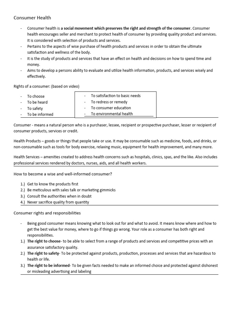 Consumer Health Handout | Download Free PDF | Consumer Protection ...