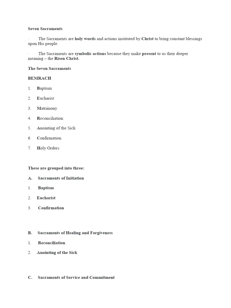 Seven Sacraments | PDF | Sacraments | Catholic Church