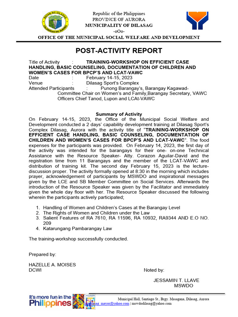 Post Activity Report BCPC LCAT 2023 | PDF | Philippines