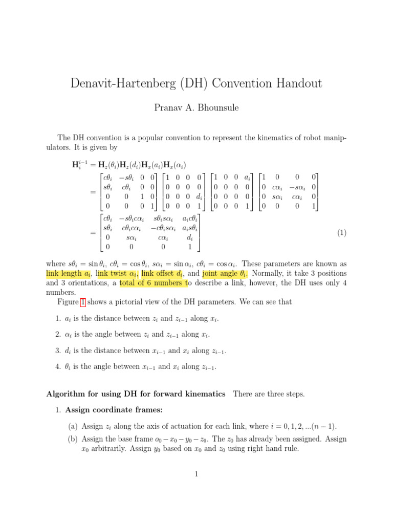 Lec28 Denavit Hartenberg Handout | PDF | Euclid | Physics
