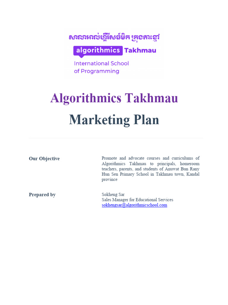 Algoritmics Takhmau Marketing Plan 1 | PDF | Customer Relationship Management | Computer Programming