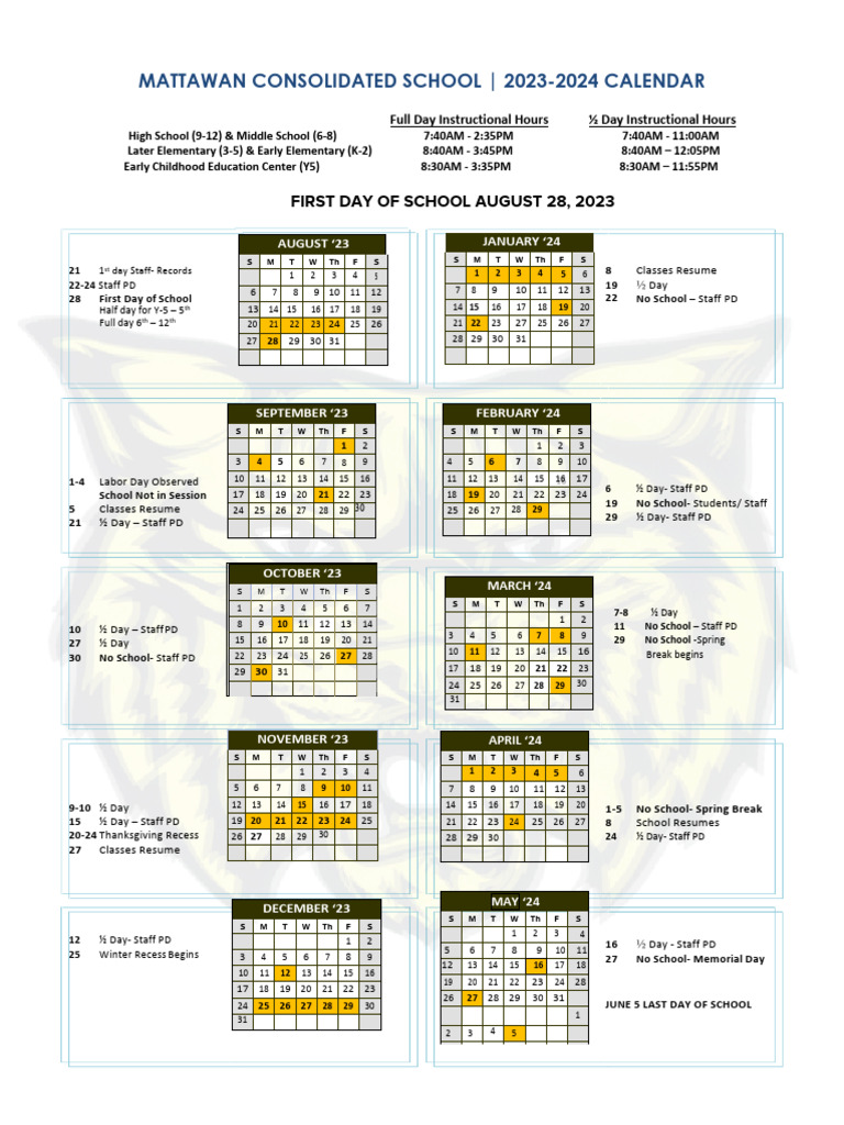 Mattawan School Calendar 2023-2024 | PDF | Educational Organizations ...