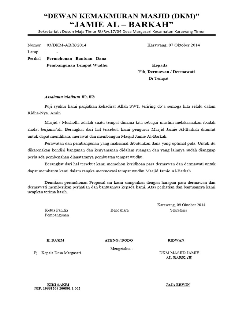 Permohonan Dana Renovasi Masjid | PDF