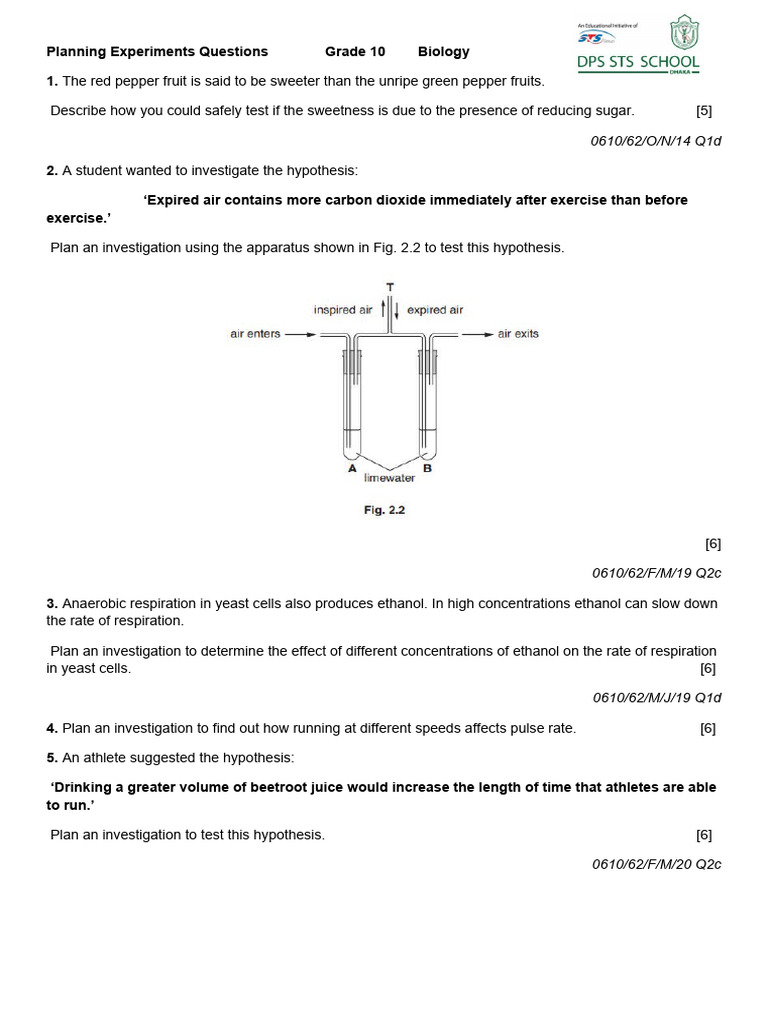 Planning Biology Experiments for Grade 10 | PDF