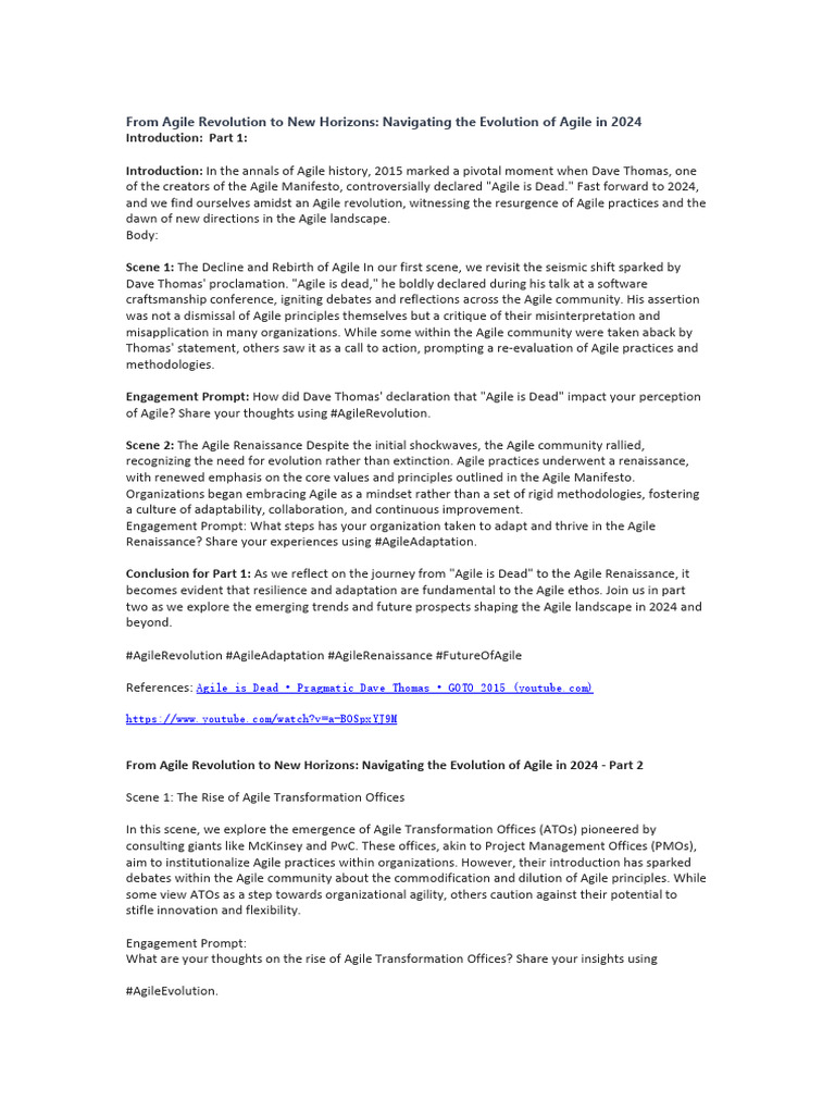From Agile Revolution To New Horizons - Navigating The Evolution of Agile in 2024 | PDF | Agile ...