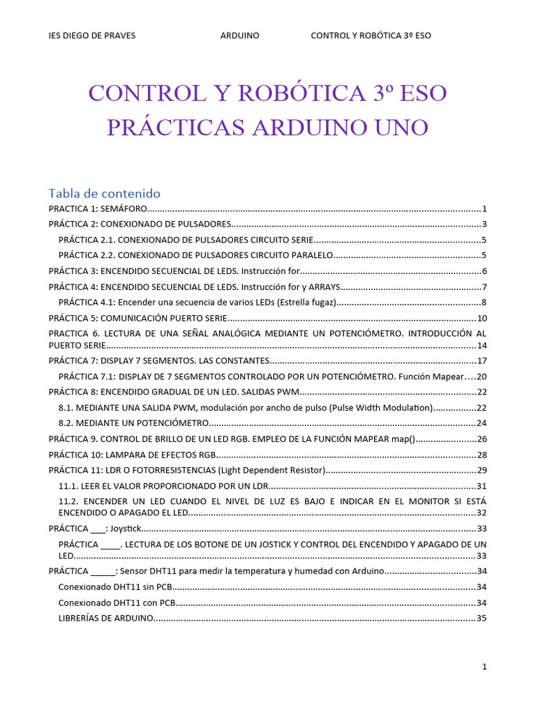 PRACTICAs Control y Robotica | PDF | Arduino | Diodo emisor de luz