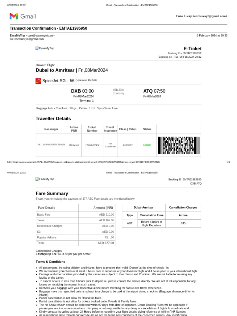 Dubai-Amritsar Flight Confirmation | PDF | Airlines | Airport