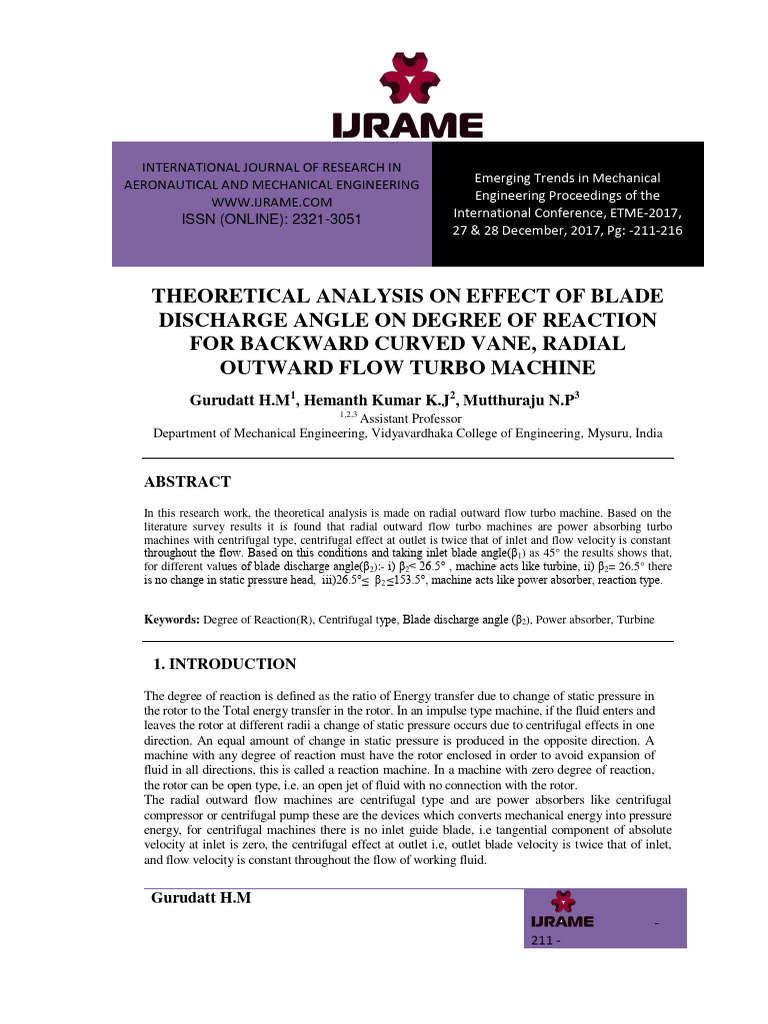 2 Theoretical Analysis on Effect of Blade Discharge Angle on Degree of ...