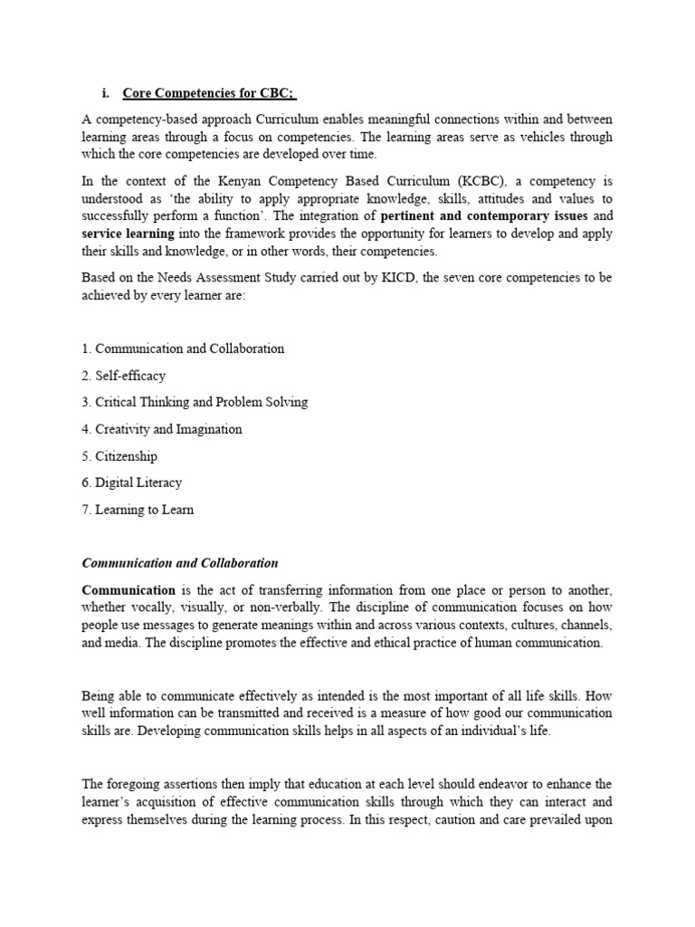 Core Competencies in CBC Explained | PDF | Self Efficacy | Learning