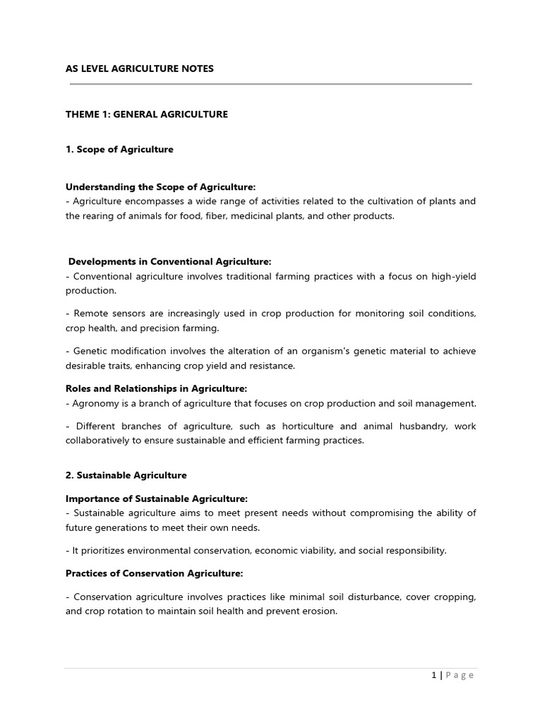 As Level Agriculture Notes | PDF | Supply And Demand | Agriculture