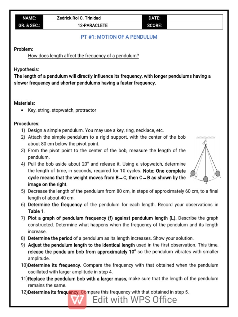 Motion of A Pendulum | PDF | Pendulum | Frequency
