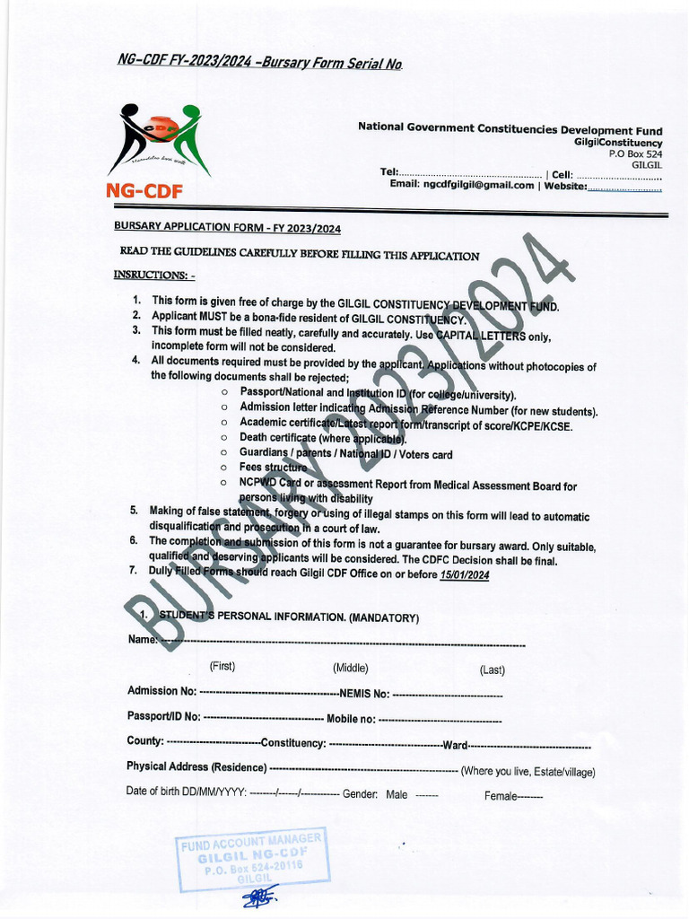Soft Copy Bursary Form | PDF