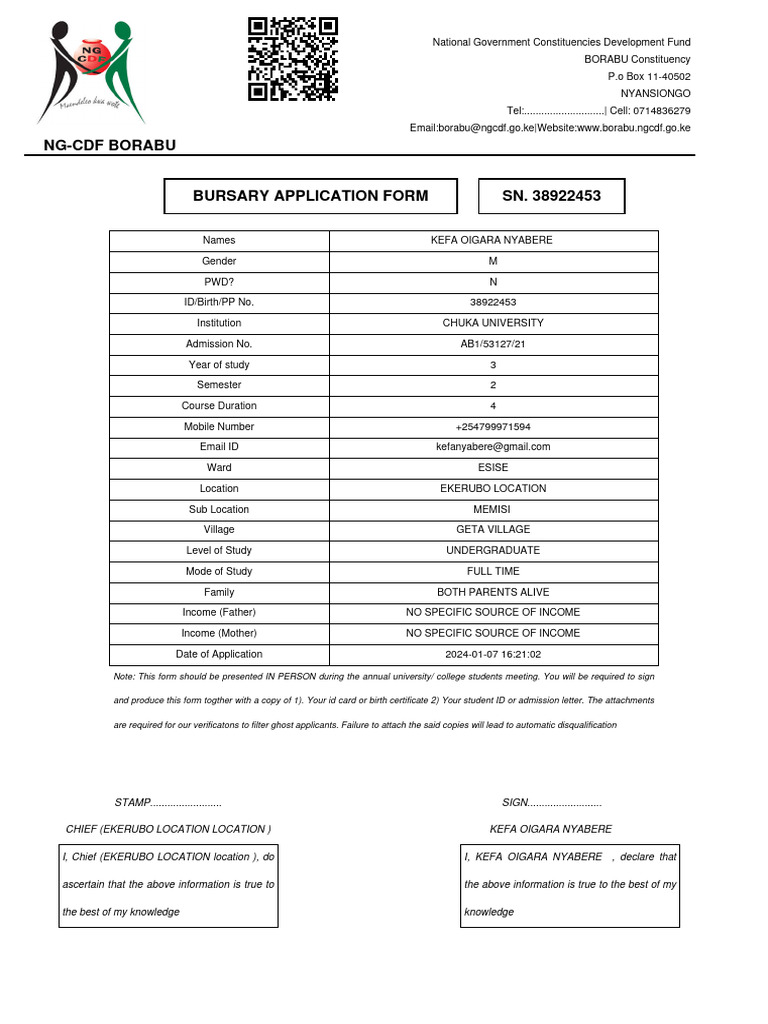 Borabu CDF Bursary Application 2024 | PDF