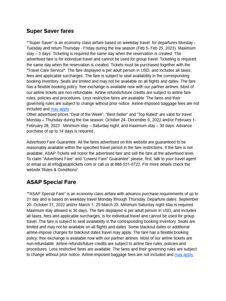 Advertised Fares 2023 | PDF | Fee | Fare