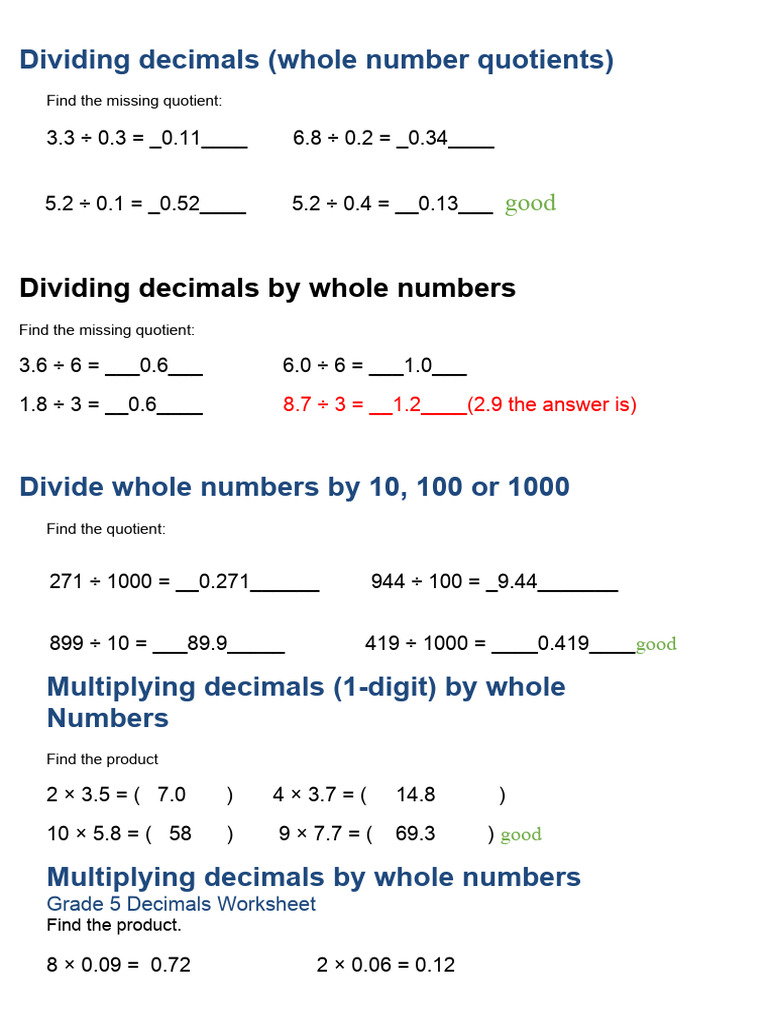 Dividing decimals | PDF | Mathematics | Arithmetic