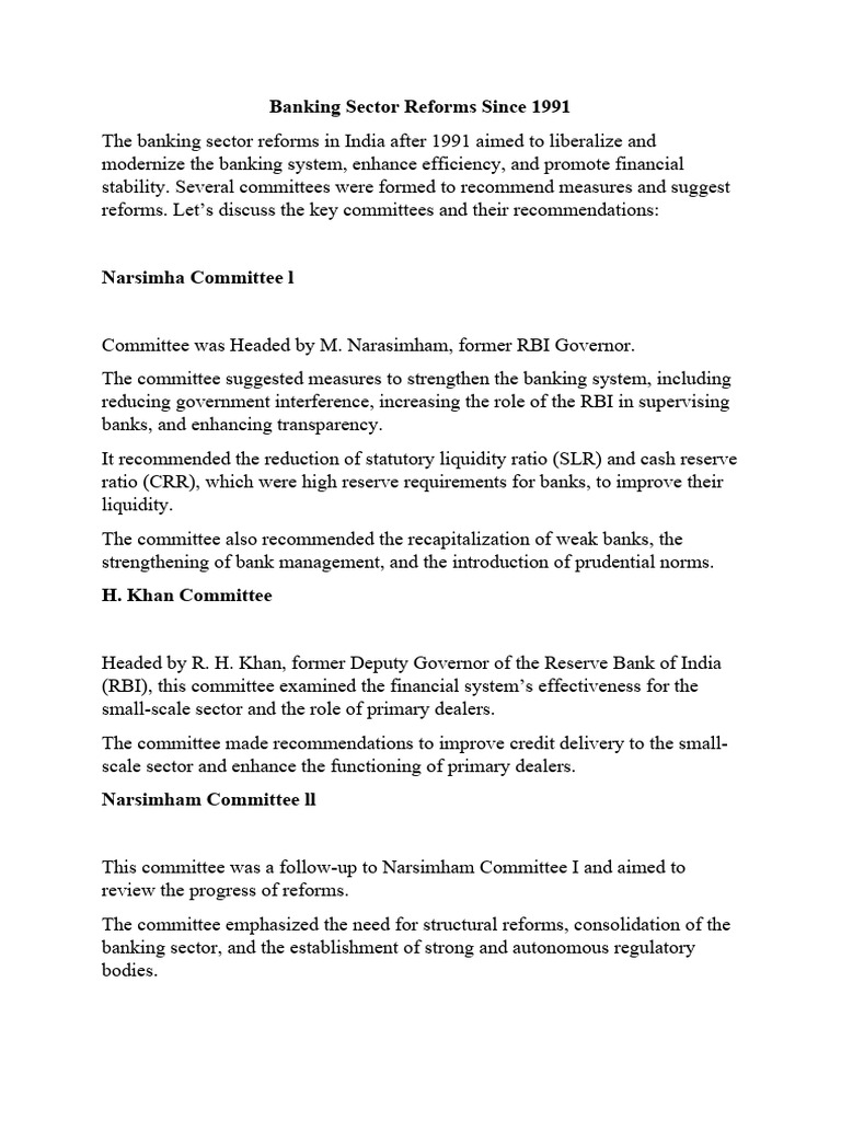 Banking Sector Reforms Since 1991 | PDF | Reserve Bank Of India ...
