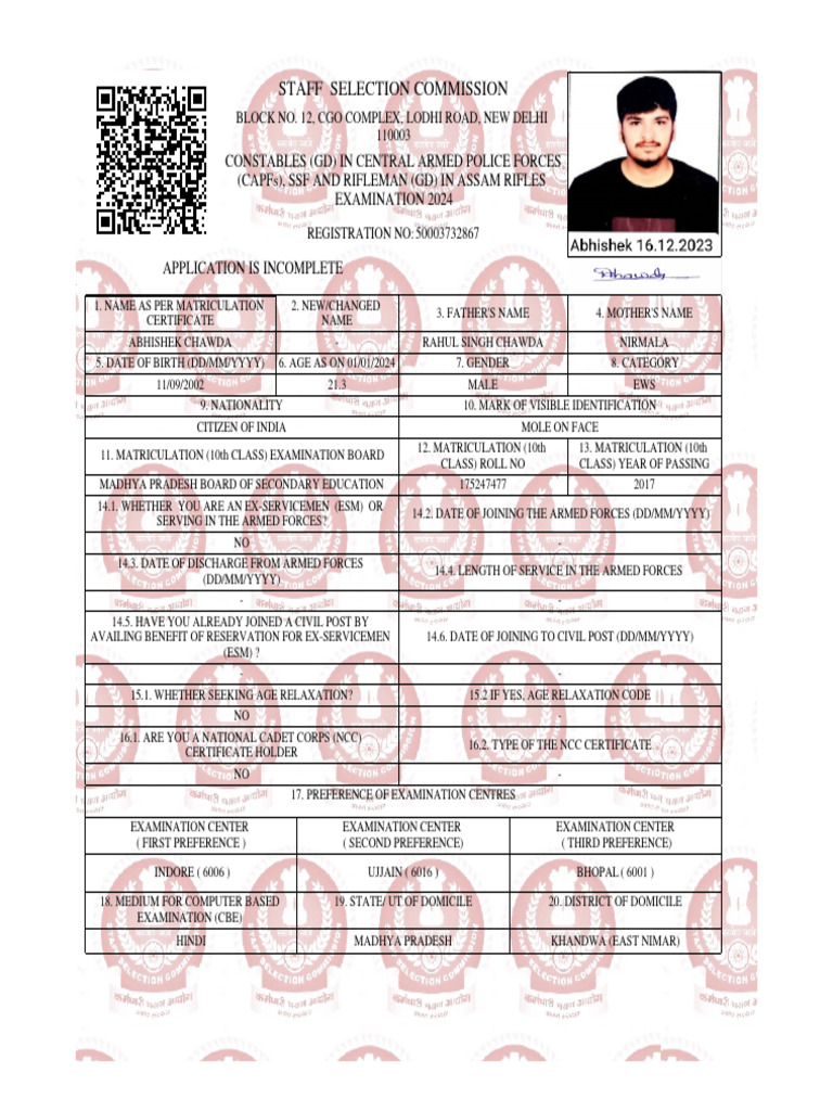 SSC APPLYCATION FORM Abhishek | PDF | Government