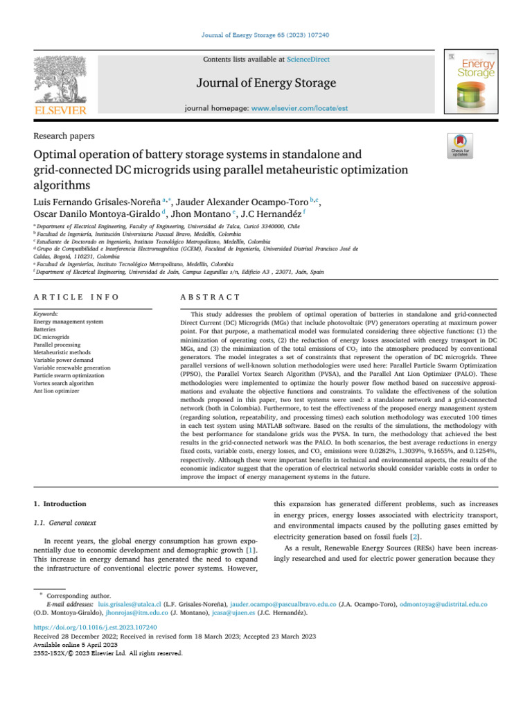 Journal of Energy Storage | PDF | Mathematical Optimization | Distributed Generation