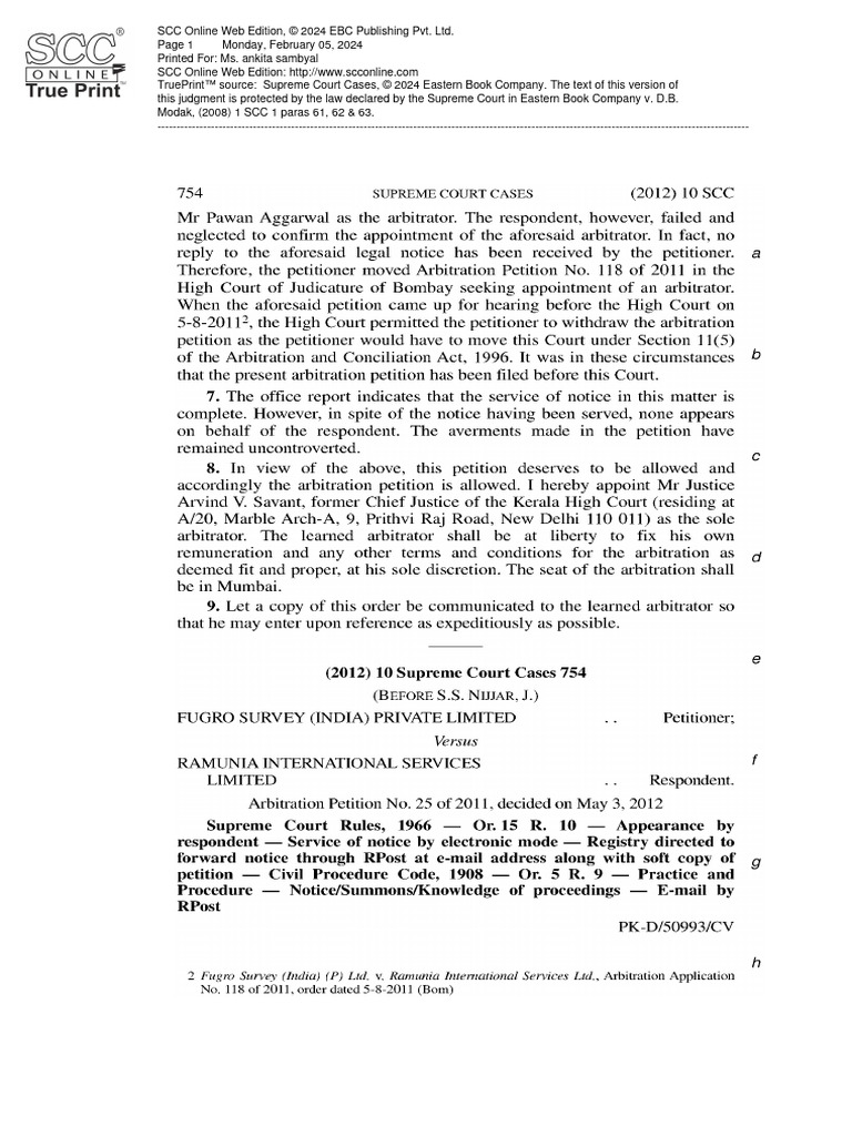 Fugro Survey (India) (P) Ltd. v. Ramunia International Services Ltd. | PDF Fugro Survey (India) (P) Ltd. v. Ramunia International Services Ltd. | PDF