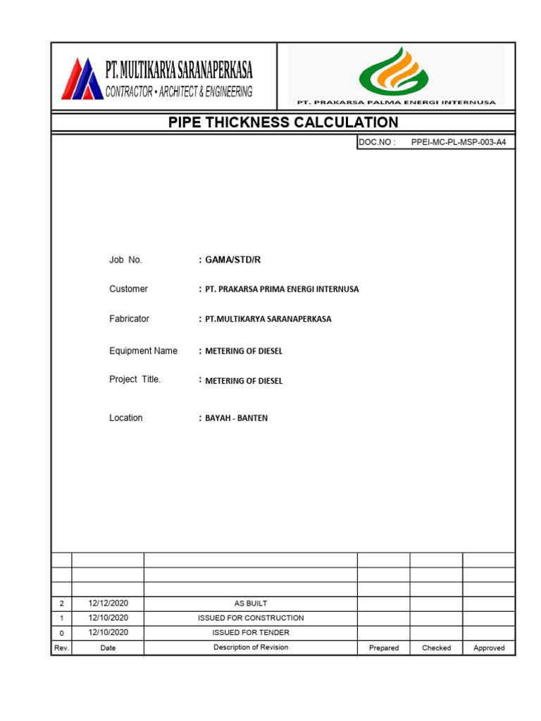 Mechanical Calculation - Metering | PDF | Pipe (Fluid Conveyance ...