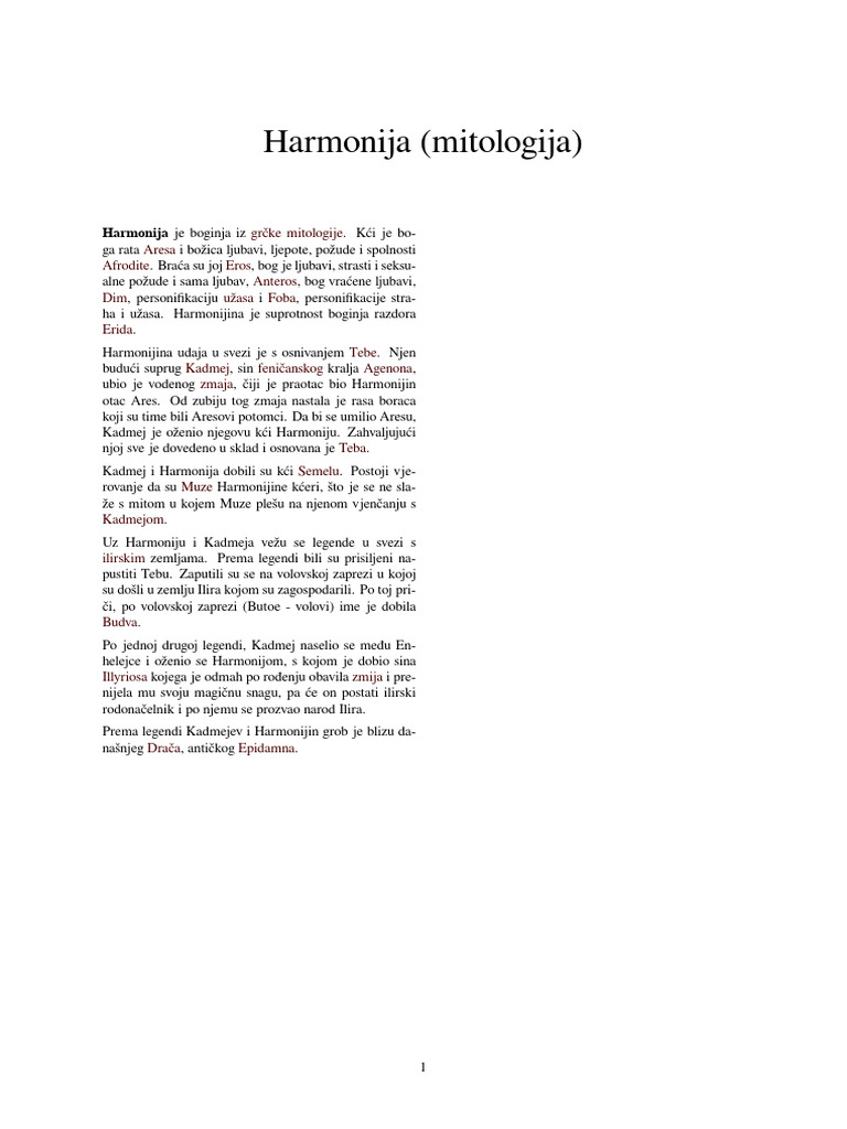 Harmonija (Mitologija) | PDF