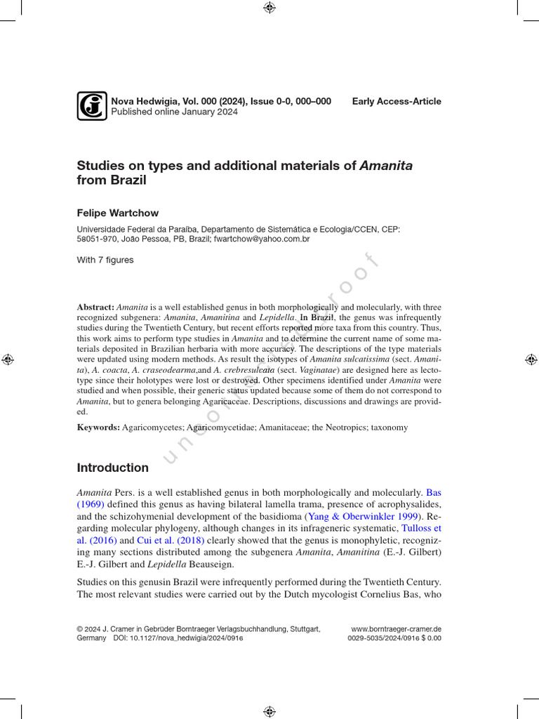 Nova Hedwigia 000 0 0 0000 0000 Wartchow 0916 Proof-1 | PDF | Mycology ...