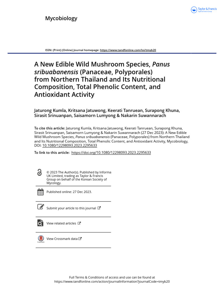 A New Edible Wild Mushroom Species Panus Sribuabanensis Panaceae ...