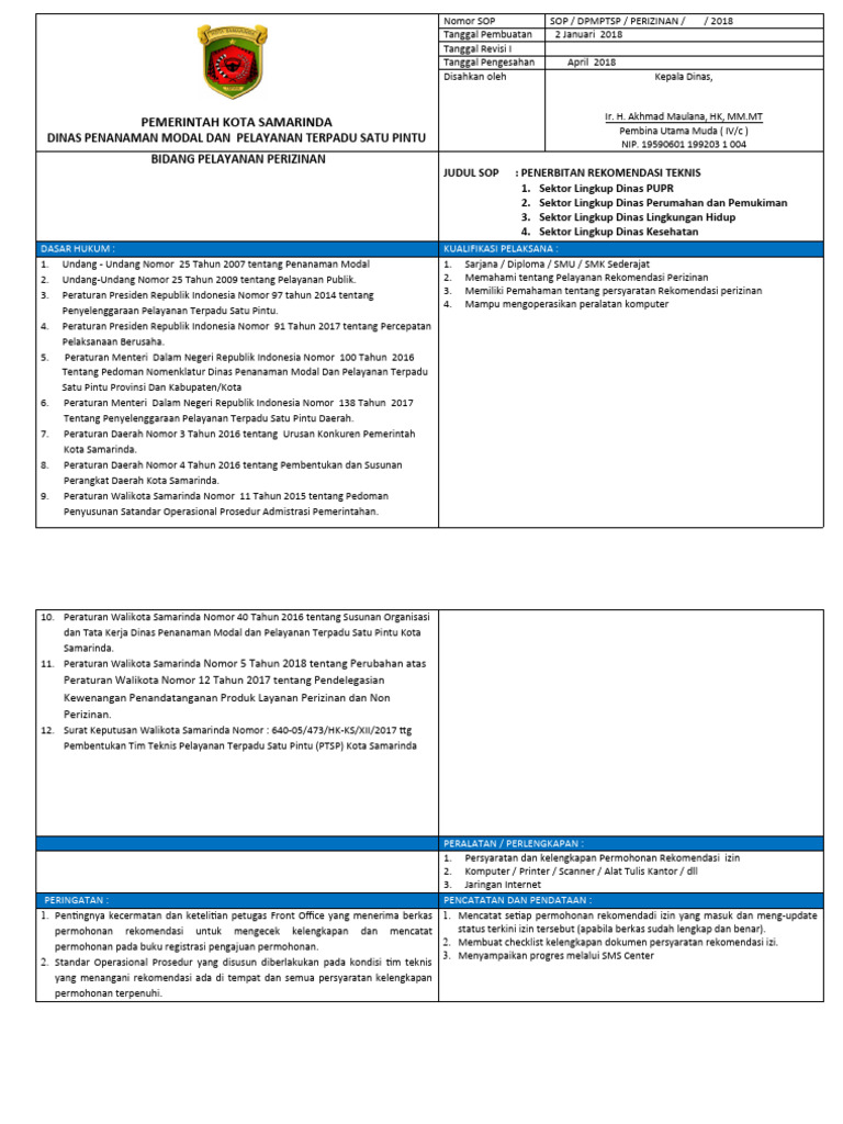 SOP Rekomendasi Teknis Samarinda | PDF