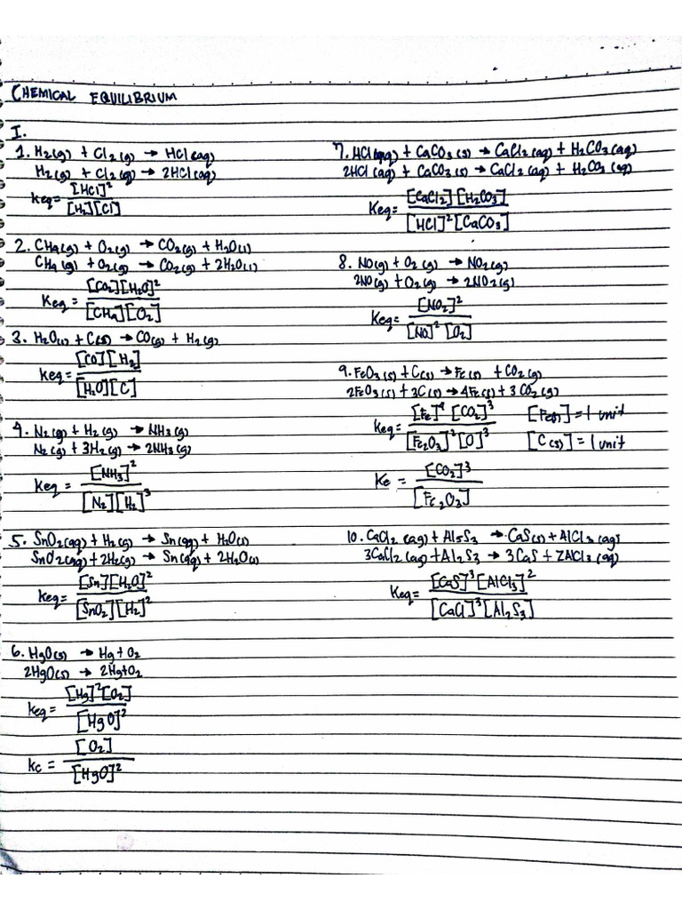 Chemical Equilibrium Answers | PDF