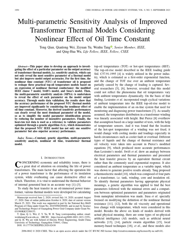 Multi-Parametric Sensitivity Analysis of Improved Transformer Thermal ... Multi-Parametric Sensitivity Analysis of Improved Transformer Thermal ...