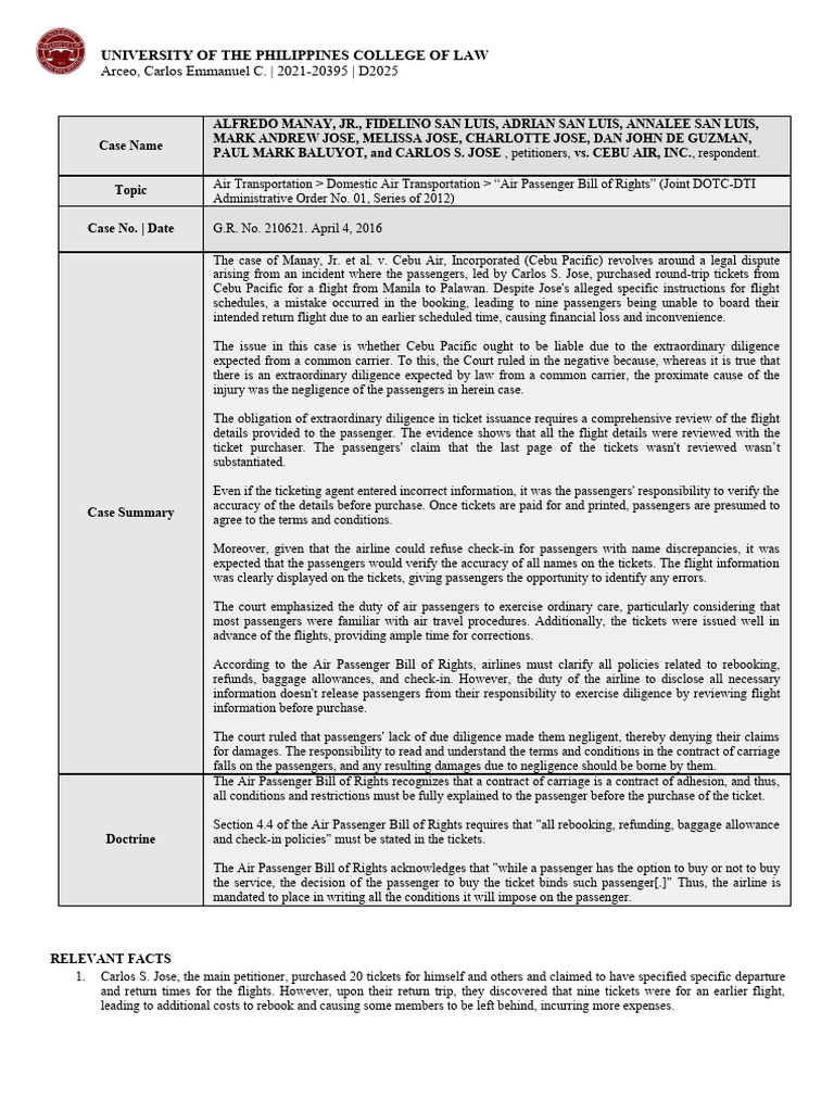 Cebu Pacific Overbooking Case Ruling | PDF | Airlines | Common Carrier