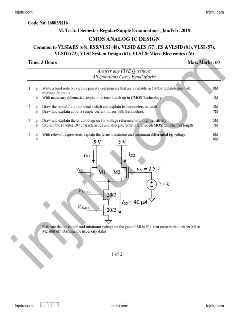 CMOS Analog IC Design Exam Paper | PDF | Cmos | Operational Amplifier