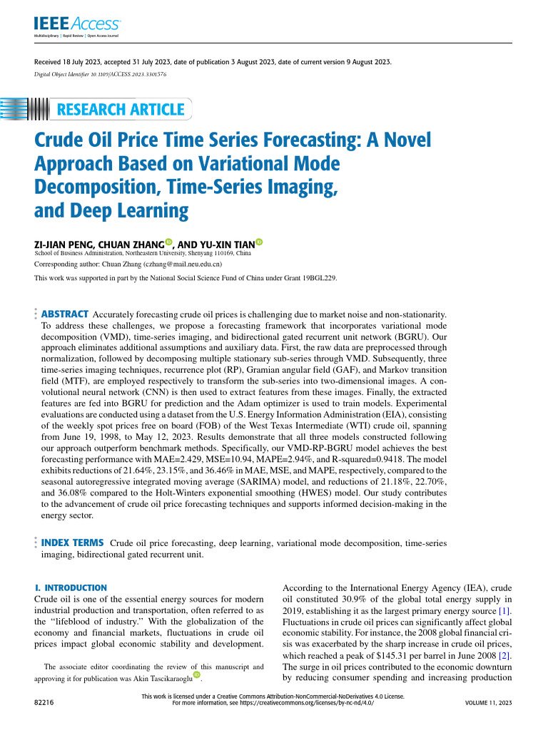 Crude Oil Price Time Series Forecasting: A Novel Approach Based On Variational Mode ...