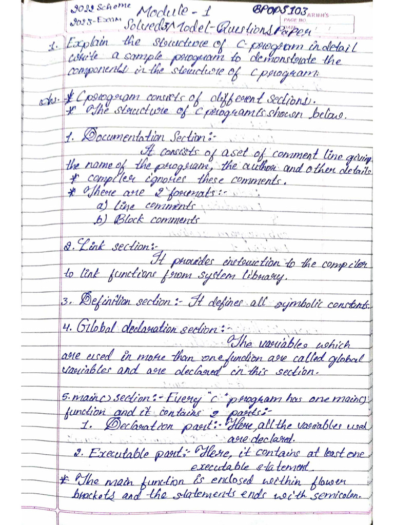 Most Important Questions and Answers of Pop C Program and Solved Model ...