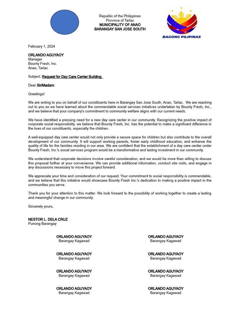 Letter To Bounty Fresh - Daycare Center San Jose South | PDF | Child Care