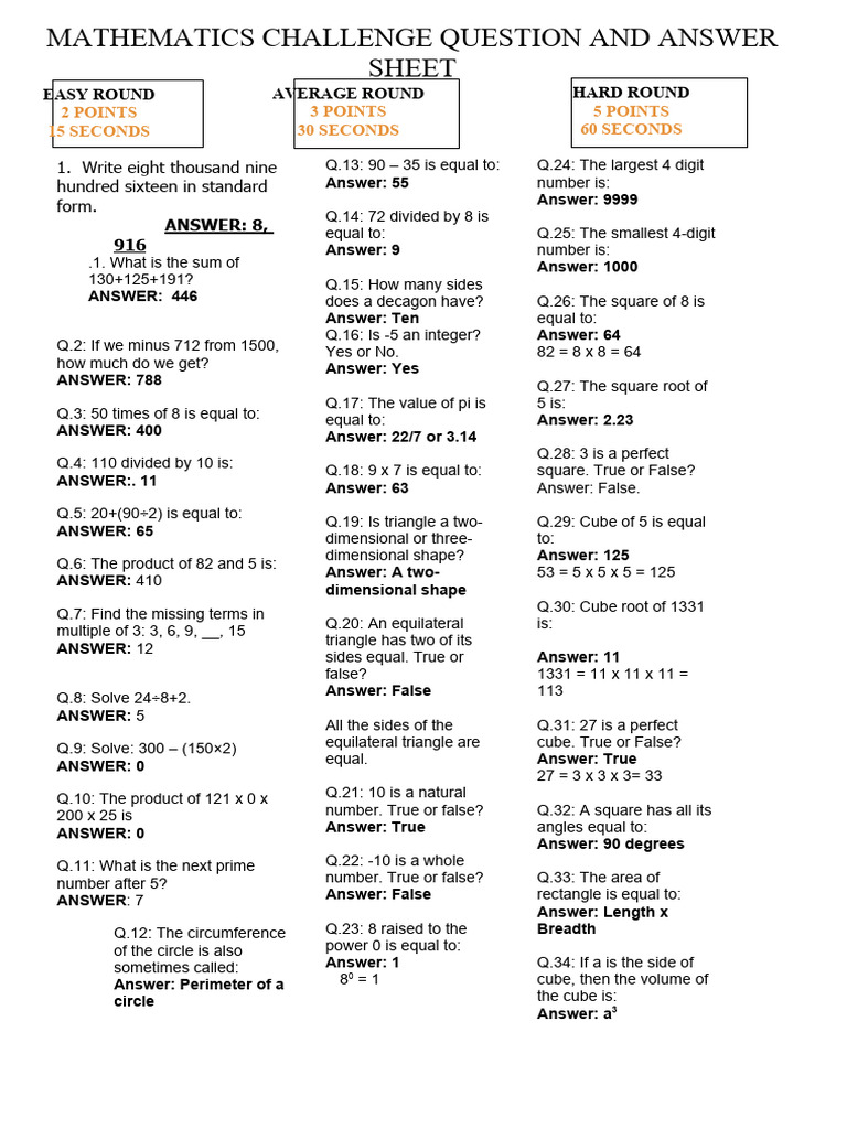 Mathematics Math Challenge Questions | PDF | Mathematical Concepts ...
