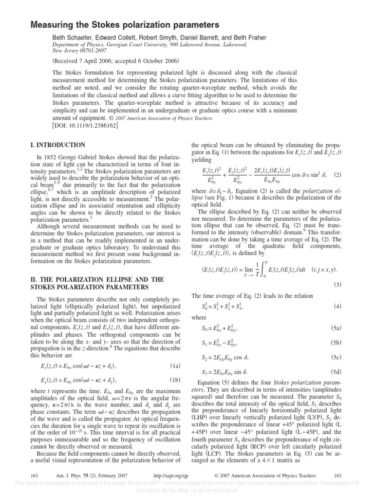 Measuring Stokes Parameters | PDF | Optics | Physical Phenomena