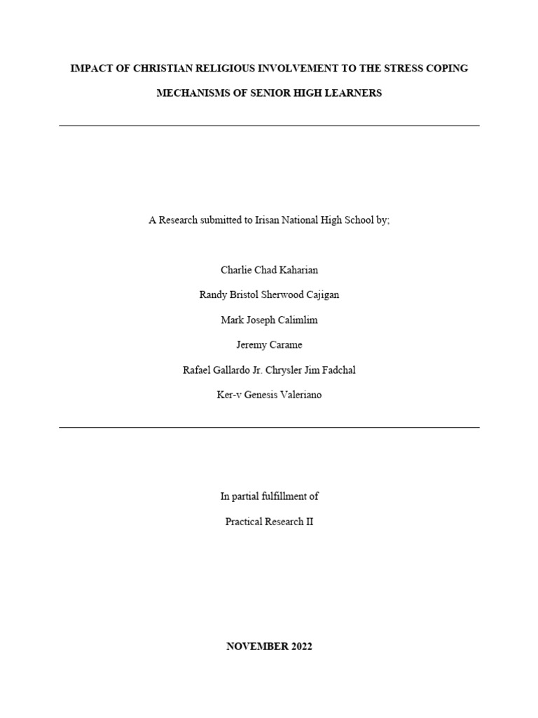 Impact of Christian Religious Involvement To The Stress Coping ...