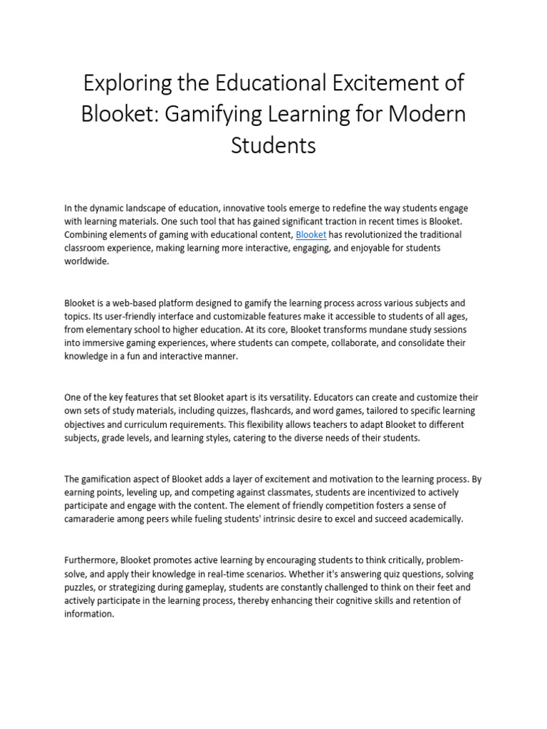 Blooket: Gamifying Education for Students | PDF | Learning | Teachers