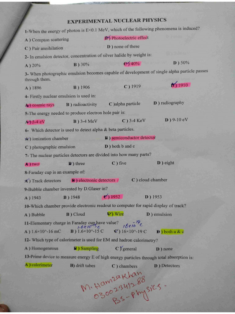 EXPERIMENTAL NUCLEAR PHYSICS Mcqs | PDF