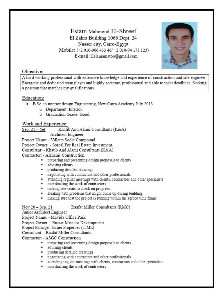 18 Eslam Mahmoud El-Shreef | PDF | General Contractor | Specification (Technical Standard)