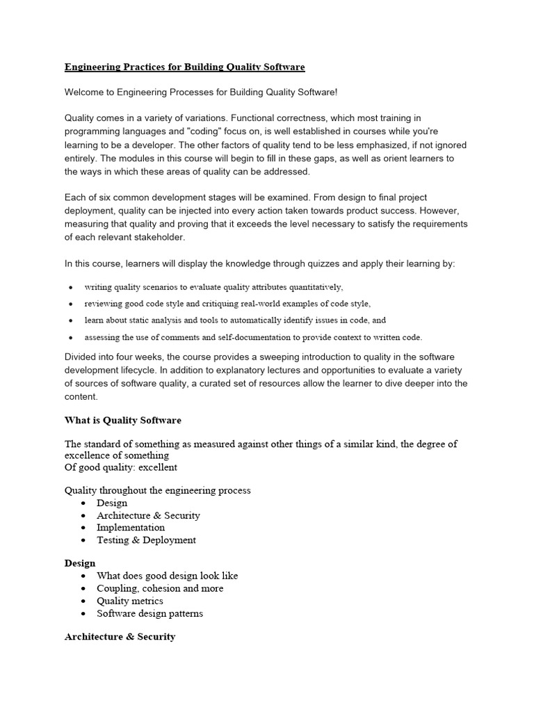 Quality Software Engineering Practices | PDF | Usability | Class ...