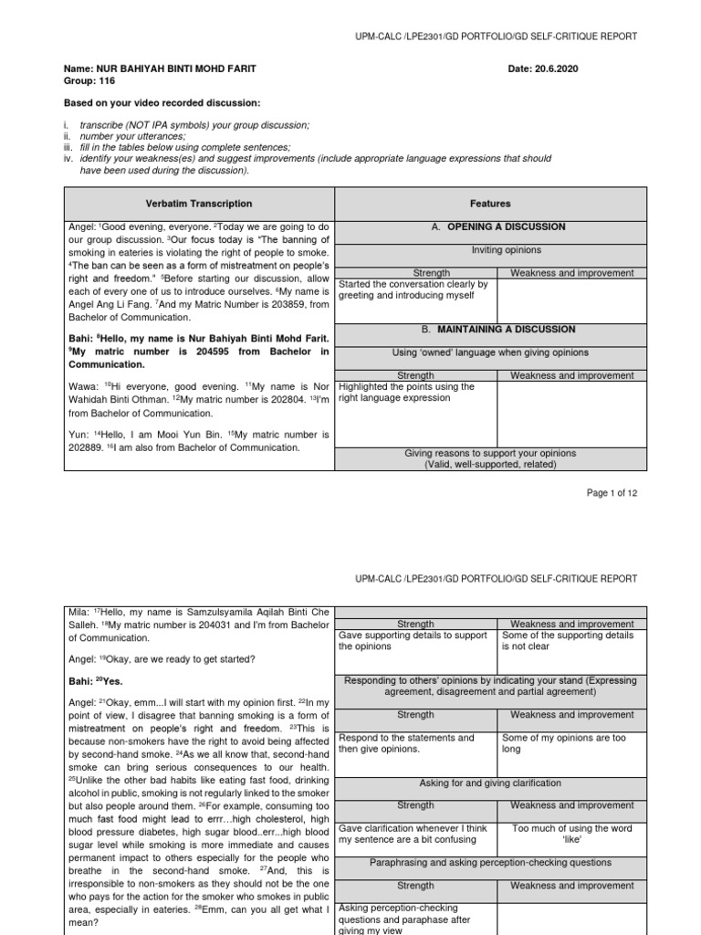 Lpe2301 GD Portfolio Self Critique Report Bahi | PDF | Tobacco Smoking | Addiction
