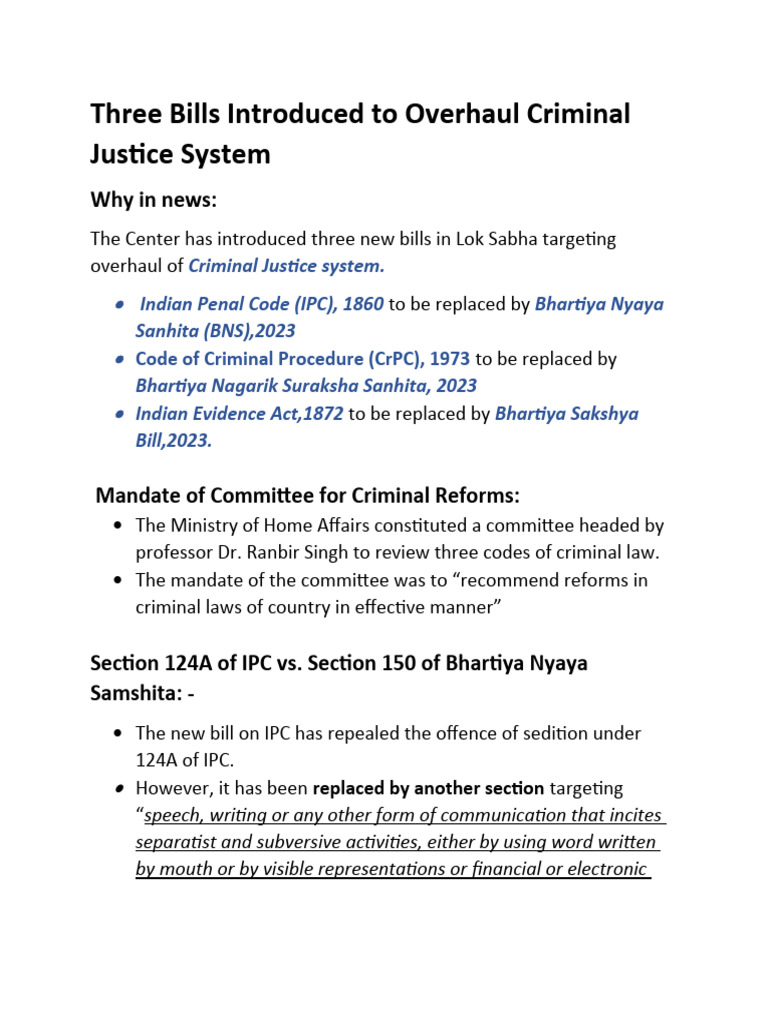 India’s Criminal Justice Overhaul Bills | PDF | Justice | Crime & Violence